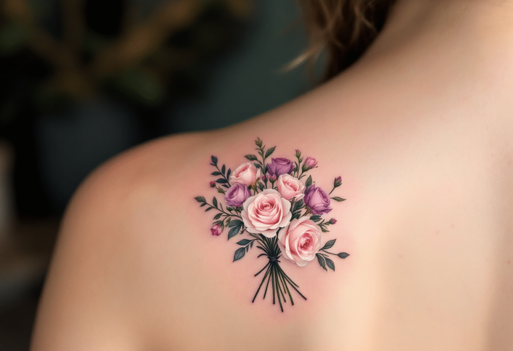 Tetování květiny, puget malých růží na lopatce | Tetovani.cz